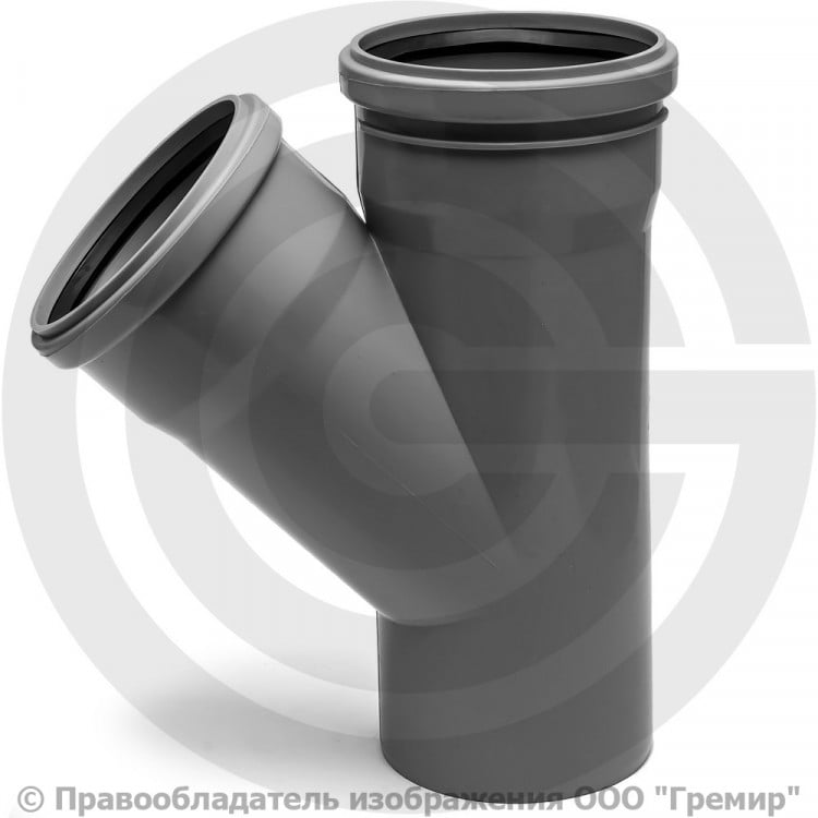 Тройник канализационный PP-H серый Дн 110-110 45гр б/нап в/к RTP ...