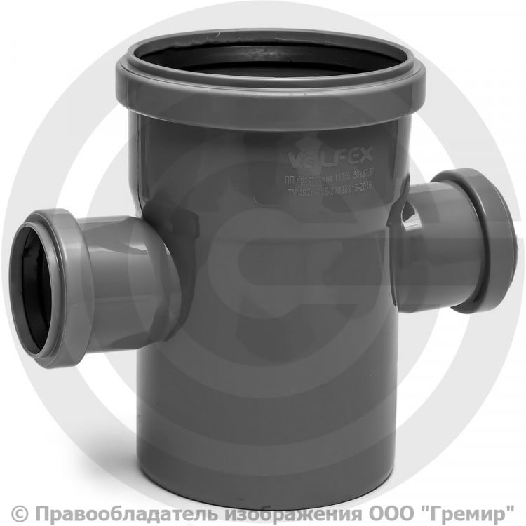 Крестовина PP-H одноплоскостная серый Дн 110-50-50 87гр б/нап в/к VALFEX купить в Москве - цены ...